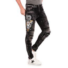 Cipo & Baxx Slim-fit-Jeans CIPO & BAXX Gr. 29, Länge 32, schwarz Herren Jeans mit großem Tiermotiv