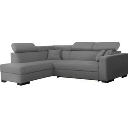 Ecksofa Home Affaire "Tulio L-Form", grau (ash), B:267cm H:95cm T:198cm, Struktur fein (100% Polyester);Struktur (100% Polyester);Samtstruktur (100% Polyester), Sofas, Ecksofa, wahlweise mit Bettfunktion und Bettkasten, incl. 3 Zierkissen