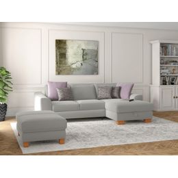 Sit & More Ecksofa SIT & MORE "Dundee L-Form", silber, B:264cm H:86cm T:175cm, Sofas, Ecksofa, mit Federkern und Massivholzf&uuml;&szlig;en, wahlweise mit Kopfteilverstellung