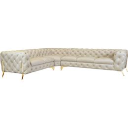 Chesterfield-Sofa LEONIQUE "Amaury L-Form", beige, B:323cm H:75cm T:264cm, Struktur (100% Polyester);Samtoptik (100% Polyester), Sofas, großes Ecksofa, Chesterfield-Optik, Breite 323 cm, Fußfarbe wählbar