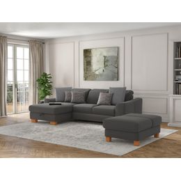 Sit & More Ecksofa SIT & MORE "Dundee L-Form", grau, B:264cm H:86cm T:175cm, Sofas, Ecksofa, mit Federkern und Massivholzf&uuml;&szlig;en, wahlweise mit Kopfteilverstellung
