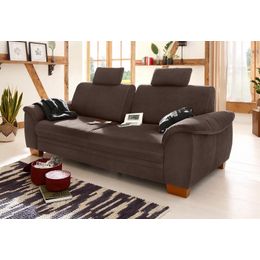3,5-Sitzer Home Affaire "Husum", braun, B:225cm H:90cm T:106cm, Luxus-Microfaser mit Druck (100% Polyester);Luxus-Microfaser in Lederoptik (100% Polyester);Luxus-Microfaser ALTARA NUBUCK (100% Polyester), Sofas, mit Sitztiefenverstellung, Kontrastnaht und Federkern