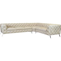 Chesterfield-Sofa LEONIQUE "Amaury L-Form", beige, B:323cm H:75cm T:264cm, Struktur (100% Polyester);Samtoptik (100% Polyester), Sofas, großes Ecksofa, Chesterfield-Optik, Breite 323 cm, Fußfarbe wählbar