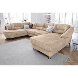 Sit & More Wohnlandschaft SIT & MORE "Salsa U-Form", beige, B:333cm H:86cm T:205cm, Struktur (100% Polypropylen);Bedruckte Microfaser (100% Polyester);Luxus-Microfaser ALTARA NUBUCK (100% Polyester), Sofas, Wohnlandschaft, mit Federkern, wahlweise mit Bettfunktion