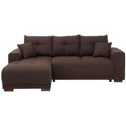 Ecksofa Home Affaire "Viborg L-Form", braun, B:234cm H:91cm T:162cm, Struktur (100% Polyester);Struktur fein ( 100% Polyester);Filzoptik (100% Polyester), Sofas, Ecksofa, mit Regal in der Armlehne, wahlweise mit Bettfunktion