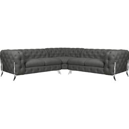 Chesterfield-Sofa LEONIQUE "Amaury L-Form", grau, B:264cm H:75cm T:262cm, Struktur (100% Polyester);Samtoptik (100% Polyester), Sofas, Chesterfield-Optik, Breite/Tiefe je 262 cm, Fußfarbe wählbar