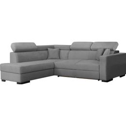 Ecksofa Home Affaire "Tulio L-Form", silber, B:267cm H:95cm T:198cm, Struktur fein (100% Polyester);Struktur (100% Polyester);Samtstruktur (100% Polyester), Sofas, Ecksofa, wahlweise mit Bettfunktion und Bettkasten, incl. 3 Zierkissen
