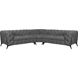 Chesterfield-Sofa LEONIQUE "Amaury L-Form", grau, B:264cm H:75cm T:262cm, Struktur (100% Polyester);Samtoptik (100% Polyester), Sofas, Chesterfield-Optik, Breite/Tiefe je 262 cm, Fußfarbe wählbar