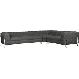 Chesterfield-Sofa LEONIQUE "Amaury L-Form", grau, B:323cm H:75cm T:264cm, Struktur (100% Polyester);Samtoptik (100% Polyester), Sofas, großes Ecksofa, Chesterfield-Optik, Breite 323 cm, Fußfarbe wählbar