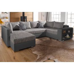 Wohnlandschaft Collection AB "John U-Form", schwarz (schwarz, grau), B:294cm H:80cm T:92cm, Kunstleder SOFTLUX / Struktur ( 20% Polyacryl, 80% Polyester );Zierkissen: 100% Polyester;Microfaser PRIMABELLE (100% Polyester) / Struktur ( 20% Polyacryl, 80% Polyester ), Sofas, Wohnlandschaft, mit Bettfunktion, wahlweise mit Federkern