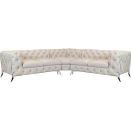 Chesterfield-Sofa LEONIQUE "Amaury L-Form", beige, B:264cm H:75cm T:262cm, Struktur (100% Polyester);Samtoptik (100% Polyester), Sofas, Chesterfield-Optik, Breite/Tiefe je 262 cm, Fußfarbe wählbar