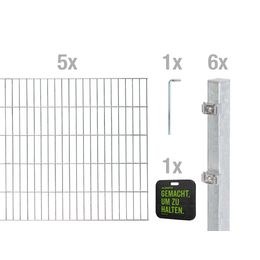 Alberts Doppelstabmattenzaun "Grundset" Zaunelemente Höhe: 80 - 160 cm, Gesamtlänge: 4 - 30 m, zum Einbetonieren Gr. H/L: 160 cm x 10 m, silberfarben Zaunelemente