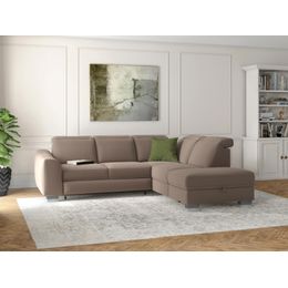 Sit & More Ecksofa SIT & MORE "Dundee L-Form", grau (taupe), B:263cm H:86cm T:219cm, Sofas, Ecksofa, mit Federkern und Edelstahlf&uuml;&szlig;en, wahlweise mit Kopfteilverstellung