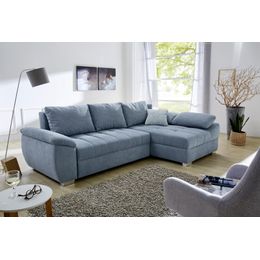 Jockenh&ouml;fer Ecksofa JOCKENH&Ouml;FER GRUPPE "Alster L-Form", blau (aquablau), B:268cm H:76cm T:161cm, Kissenbezug: 75% Baumwolle, 25% Polyester. Korpus/Basismaterial: 100% Polyester. Sitzfl&auml;che: 100% Polyester, Sofas, Ecksofa, mit Bettfunktion und Bettkasten, Ottomane links oder rechts montierbar
