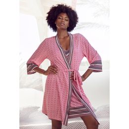 Kimono Vivance Dreams, Damen, Gr. 32/34, pink (pink gemustert), Single-Jersey, bedruckt, Kurzform, Hausmäntel, in schönem Ethno-Design