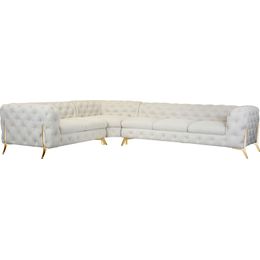 Chesterfield-Sofa LEONIQUE "Amaury L-Form", beige, B:323cm H:75cm T:264cm, Struktur (100% Polyester);Samtoptik (100% Polyester), Sofas, großes Ecksofa, Chesterfield-Optik, Breite 323 cm, Fußfarbe wählbar