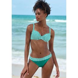 Bügel-Bikini JETTE Gr. 36, Cup B, grün (grün, weiß) Damen Bikini-Sets im trendigen Zick-Zack-Design