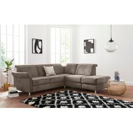 Sit & More Ecksofa SIT & MORE "Darwin L-Form", braun (savannah), B:249cm H:83cm T:221cm, Sofas, Ecksofa, inklusive Federkern, wahlweise mit Kopfteilverstellung, Bettfunktion