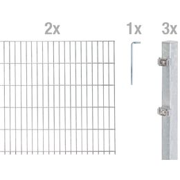 Alberts Doppelstabmattenzaun "Grundset" Zaunelemente Höhe: 80 - 160 cm, Gesamtlänge: 4 - 30 m, zum Einbetonieren Gr. H/L: 100 cm x 4 m H/L: 100 cm, silberfarben Zaunelemente