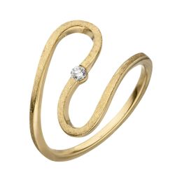 Fingerring Jobo Fingerringe Gr. 50, SI = kleine Einschlüsse, Gelbgold 585-Diamanten, gelb (gelbgold 585) Damen geschlängelt 585 Gold eismatt mit Diamant 0,05 ct.