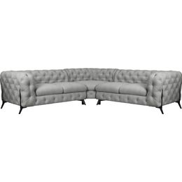 Chesterfield-Sofa LEONIQUE "Amaury L-Form", silber, B:264cm H:75cm T:262cm, Struktur (100% Polyester);Samtoptik (100% Polyester), Sofas, Chesterfield-Optik, Breite/Tiefe je 262 cm, Fußfarbe wählbar