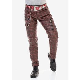 Cipo & Baxx Straight-Jeans CIPO & BAXX Gr. 29, Länge 32, rot (rot, grau) Herren Jeans mit lässigem Karomuster