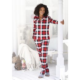 Schlafanzug Lascana Gr. 40/42, weiß (schwarz, rot, weiß) Damen Homewear-Sets mit Karodruck