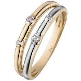 Fingerring Jobo Gr. 56, gold (gelbgold 333), Fingerringe, Damen, 56, Gelbgold 333, Fingerring, 333 Gold bicolor mit 4 Zirkonia