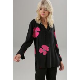 Longbluse Aniston SELECTED Gr. 40, bunt (schwarz, pink, grün) Damen Blusen langarm mit Blüten bedruckt - Jedes Teil ein Unikat Bestseller