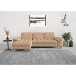 Sit & More Ecksofa SIT & MORE "Westham L-Form", braun (macciato), B:275cm H:88cm T:172cm, 100% Polyester, Sofas, Ecksofa, mit Recamiere, mit oder ohne Bettfunktion, Bettkasten, F&uuml;&szlig;e Eiche