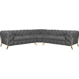 Chesterfield-Sofa LEONIQUE "Amaury L-Form", grau, B:264cm H:75cm T:262cm, Struktur (100% Polyester);Samtoptik (100% Polyester), Sofas, Chesterfield-Optik, Breite/Tiefe je 262 cm, Fußfarbe wählbar