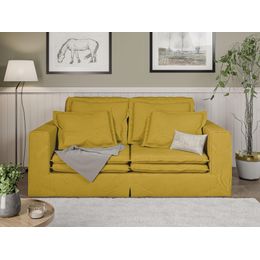 3-Sitzer Home Affaire "ALISSAS BIS mit vielen Kissen, Biesen an den Kissen", gold, B:196cm H:95cm T:108cm, 92% Polyester, 8% Nylon, Sofas, Hussen-Optik, kleine Taschen an der Seite zum Verstauen