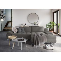 Sit & More Ecksofa SIT & MORE "Latigo L-Form", grau (hellgrau), B:290cm T:163cm, Sofas, Ecksofa, mit Mega-Recamiere, wahlweise mit Bettfunktion und Bettkasten