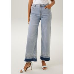 Straight-Jeans Aniston CASUAL, Damen, Gr. 36, N-Gr, blau (bleached used), Denim/Jeans, Obermaterial: 87% Baumwolle, 11% Polyester, 2% Elasthan, Abriebeffekte, figurumspielend kn&ouml;chelfrei, Jeans Straight-Jeans, mit trendiger Waschung am leicht ausgefranstem Saum