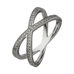 Fingerring Jobo "X-Ring" Fingerringe Gr. 50, Silber 925 (Sterlingsilber), silberfarben (silber 925, weiß) Damen 925 Silber mit 49 Zirkonia