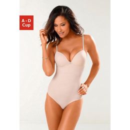 Push-up-Body Lascana, Damen, Gr. 70, Cup A, beige (puder), Obermaterial: 82% Polyamid (TACTEL), 18% Elasthan (LYCRA), figurbetont, herzförmiger Ausschnitt, Bodys, für ein tolles Dekolleté aus seidiger Microfaser, Basic Dessous