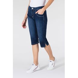 Caprijeans MAC "CAPRI" Gr. 36, Länge 19, blau (dunkelblau used), Damen, Denim/Jeans, Obermaterial: 98% Baumwolle, 2% Elasthan, Abriebeffekte, Jeans, Eingelegte Zierfalten am Saum