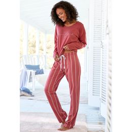 Pyjama Vivance Dreams Gr. 44/46, rot (rot, gestreift) Damen Homewear-Sets Pyjamas mit Frontdruck