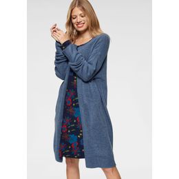 Strickjacke Aniston CASUAL Gr. 36, blau (jeansblau, meliert) Damen Strickjacken lange im Oversize Look Bestseller