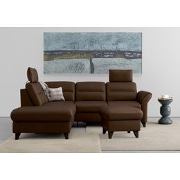 Sit & More Ecksofa SIT & MORE "Mellum L-Form", braun (dunkelbraun), B:253cm H:87cm T:212cm, 100% Polyester, Sofas, Ecksofa, Federkern, wahlweise mit Bettfunktion, Stauraum und Armteilfunktion