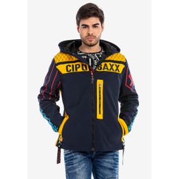 Cipo & Baxx Outdoorjacke CIPO & BAXX Gr. M, bunt (dunkelblau, gelb) Herren Jacken mit großer Kapuze