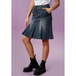 Jeansrock Aniston CASUAL Gr. 36, blau (blue, used) Damen Röcke Midiröcke mit eingelegten Falten