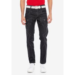 Cipo & Baxx Bequeme Jeans CIPO & BAXX Gr. 29, Länge 32, schwarz Herren Jeans mit kontrastierenden Ziernähten