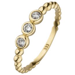 Fingerring Jobo "Kugelring" Fingerringe Gr. 50, Gelbgold 333, goldfarben (gelbgold 333, weiß) Damen 333 Gold mit 3 Zirkonia