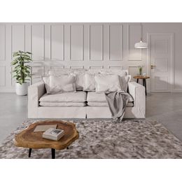 4-Sitzer Home Affaire "ALISSAS mit vielen Kissen, Biesen an den Kissen", beige (creme), B:240cm H:94cm T:146cm, 92% Polyester, 8% Nylon, Sofas, Hussenoptik, mit kleinen Taschen an der Seite zum Verstauen