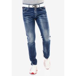 Cipo & Baxx Straight-Jeans CIPO & BAXX Gr. 30, Länge 34, blau Herren Jeans mit cooler Used-Waschung