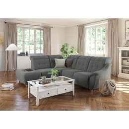 Ecksofa Home Affaire "Boston L-Form", grau, B:272cm, Struktur (100% Polyester);Luxus-Microfaser Florence (100% Polyester);Chenille (100% Polyester);NaturLEDER (reines Rindsleder), Sofas, Ecksofa, Kopfteilverstellung an jeder Sitzfl&auml;che, wahlweise Relaxfunktion