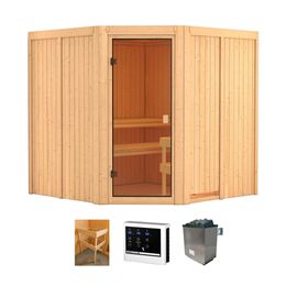 Welltime Sauna "Merkur" Saunen 9 kW-Ofen mit ext. Steuerung beige (naturbelassen) Saunen