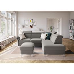 Sit & More Ecksofa SIT & MORE "Vincenzo L-Form", grau (hellgrau), B:245cm H:84cm T:193cm, Sofas, Ecksofa, inklusive Kopfteilverstellung, wahlweise mit Bettfunktion, Bettkasten