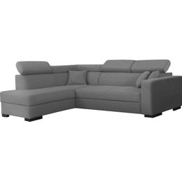 Ecksofa Home Affaire "Tulio L-Form", grau (ash), B:267cm H:95cm T:198cm, Struktur fein (100% Polyester);Struktur (100% Polyester);Samtstruktur (100% Polyester), Sofas, Ecksofa, wahlweise mit Bettfunktion und Bettkasten, incl. 3 Zierkissen